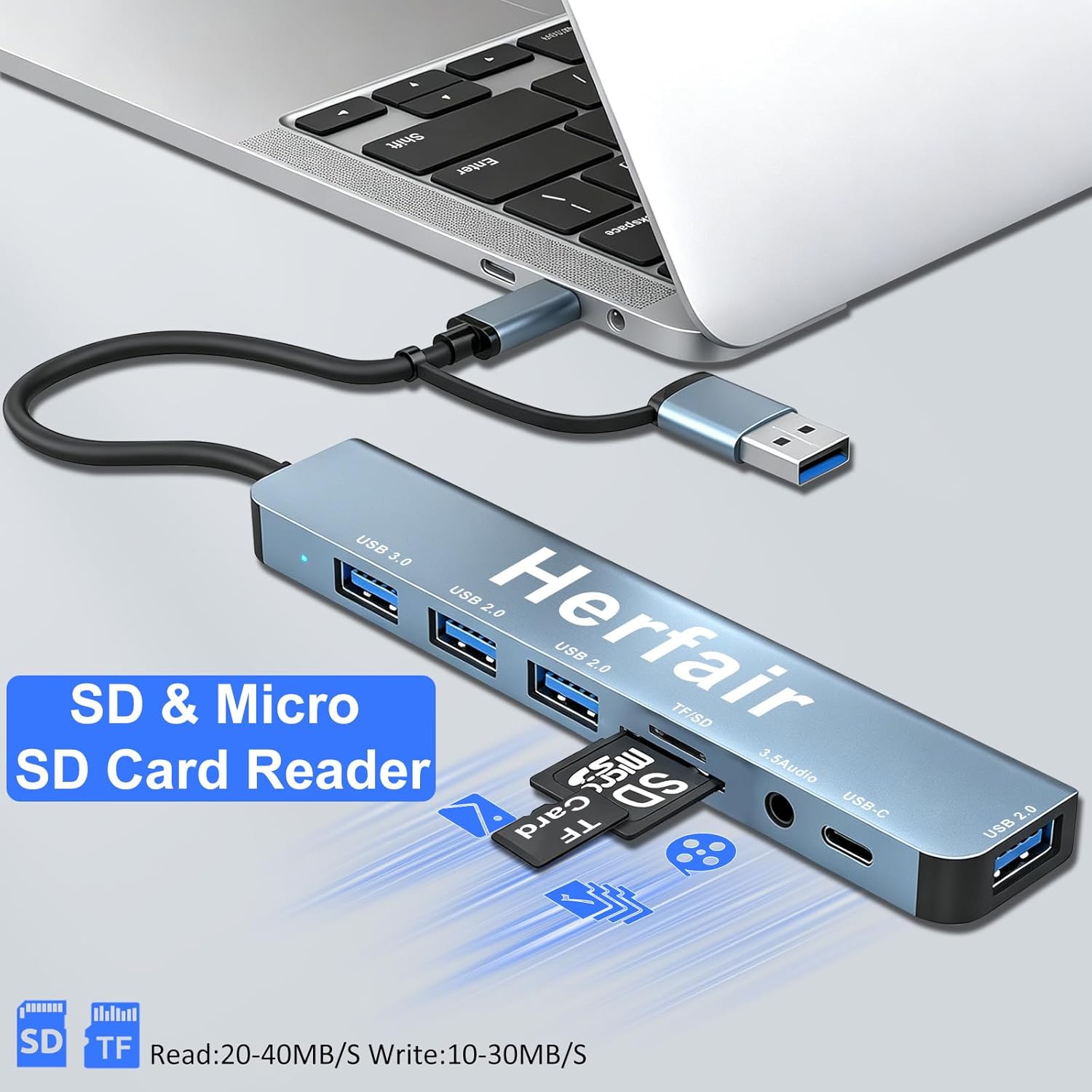 USB Type C Adapter 8 in 1 Hub 3.0 with SD Card Reader Audio Jack USB E ...